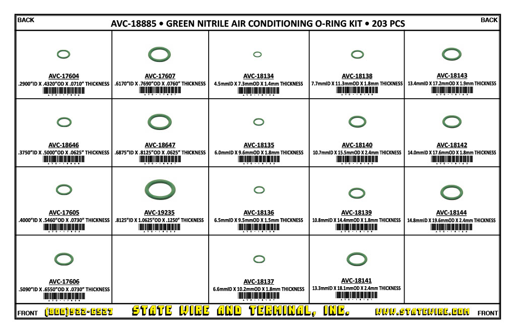 Green Nitrile Air Conditioning O-Ring Kit | State Wire