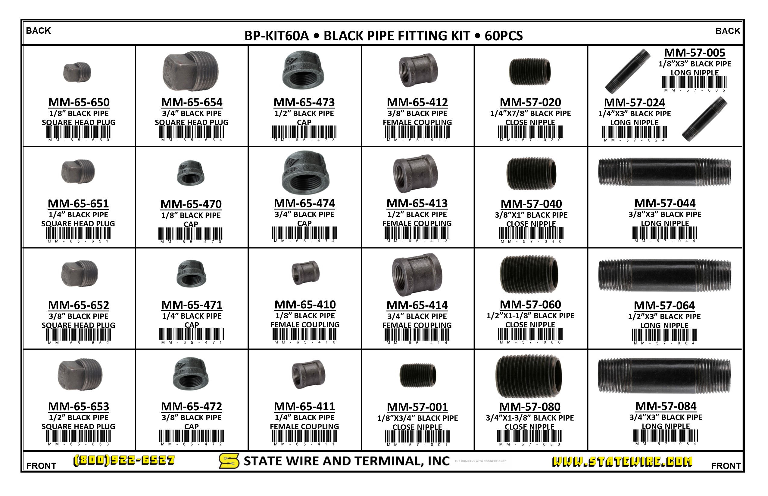 Black Pipe Fitting Kit – 60 Pieces | State Wire