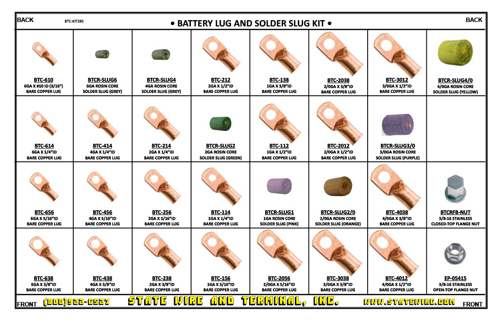Battery Lug and Solder Slug Kit – 285 Pieces | State Wire