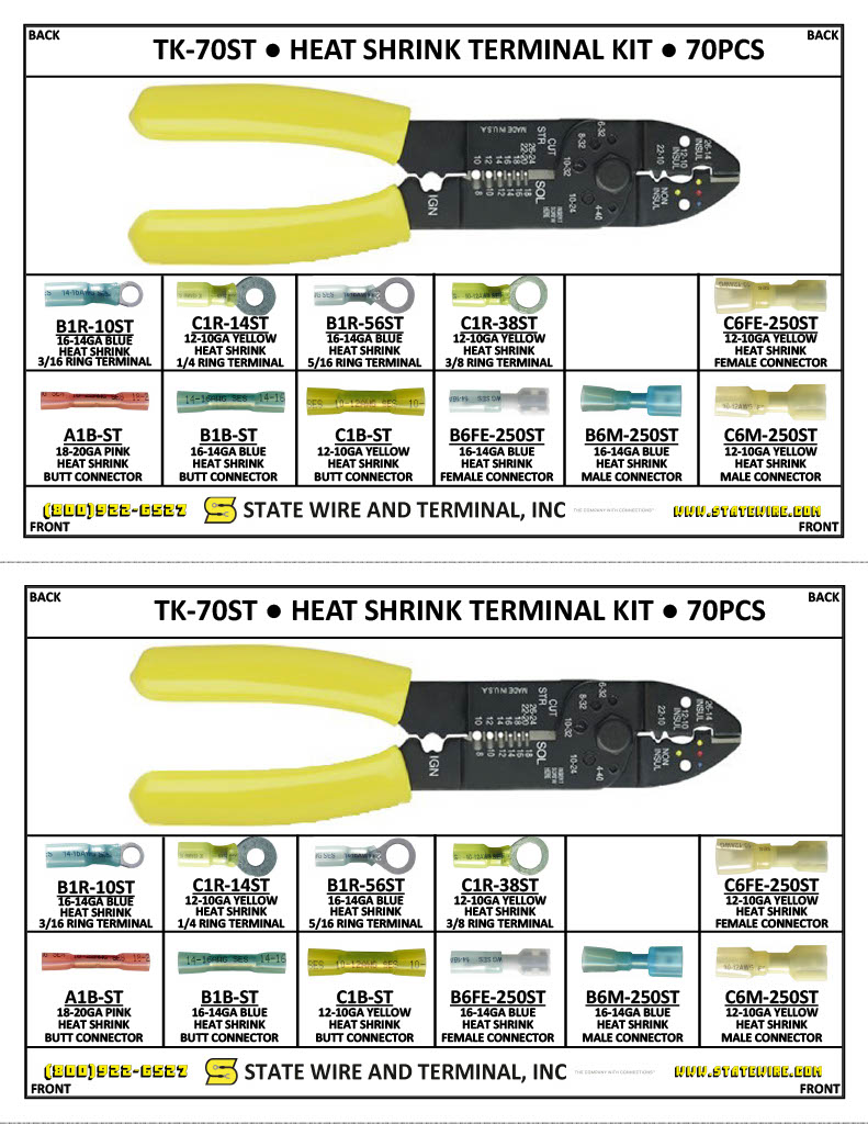 Heat Shrink Terminal with Crimper 70 Piece Kit | State Wire
