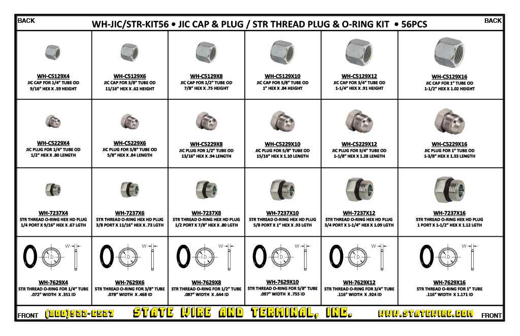JIC Cap and Plug / STR Thread Plug and O-Ring 56 Piece Kit | State Wire